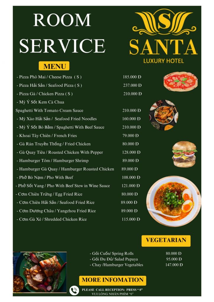 Room Service Menu * Santa Luxury Hotel
